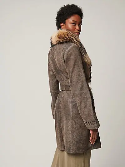 Overland Felicity Lambskin Leather Coat With Asiatic Raccoon Fur Trim