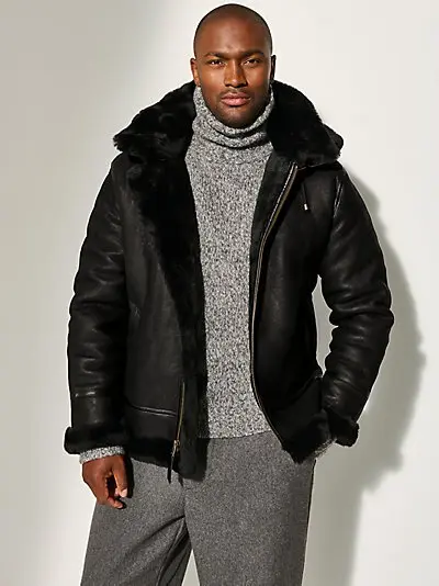 Overland Classic Sheepskin B-3 Bomber Jacket - Black/black
