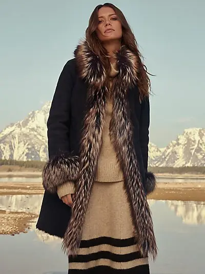 Overland Chantal Reversible Sheepskin Coat - Navy Brown/rust Blue