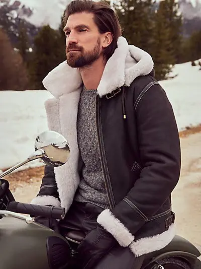 Overland Classic Sheepskin B-3 Bomber Jacket - Dark Brown/cream