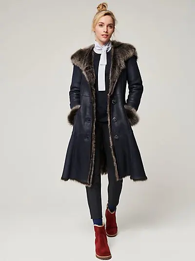 Overland Theodora Toscana Sheepskin Coat - Navy Briesa
