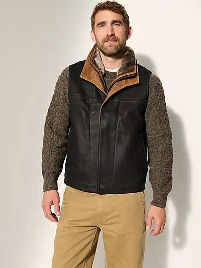 Overland Trekker Leather Vest - Black/tundra