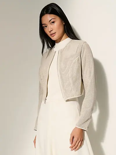 Overland Tori Perforated Lambskin Jacket - Eggshell