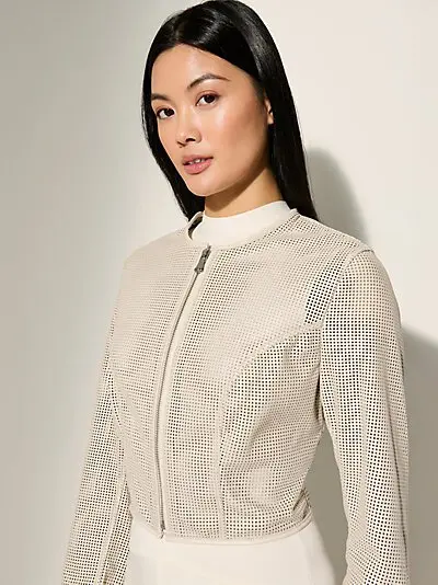 Overland Tori Perforated Lambskin Jacket - Eggshell