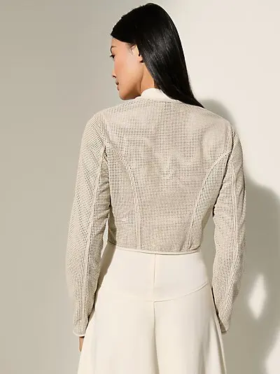 Overland Tori Perforated Lambskin Jacket - Eggshell