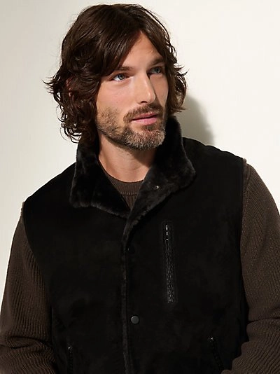 Overland August Suede Leather Vest With Shearling Lining