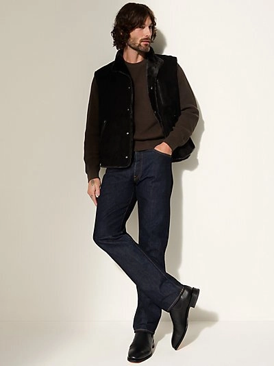 Overland August Suede Leather Vest With Shearling Lining