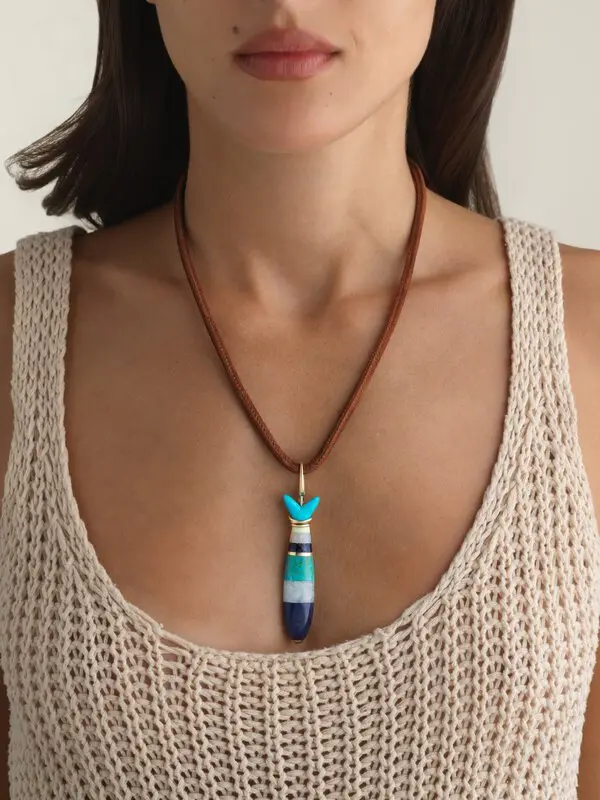 EMILY P. WHEELER Fish Pendant Necklace With Australian Opal, Blue Opal, Turquoise, Aventurine, Aquamarine, Sodalite, And Chrysoprase