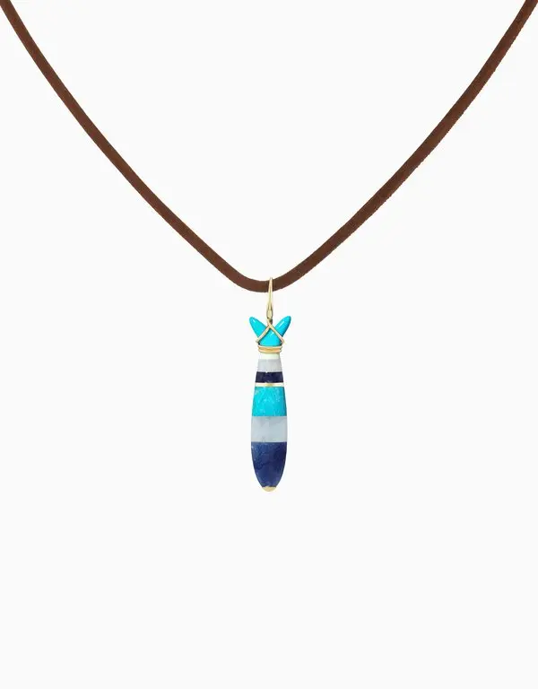 EMILY P. WHEELER Fish Pendant Necklace With Australian Opal, Blue Opal, Turquoise, Aventurine, Aquamarine, Sodalite, And Chrysoprase