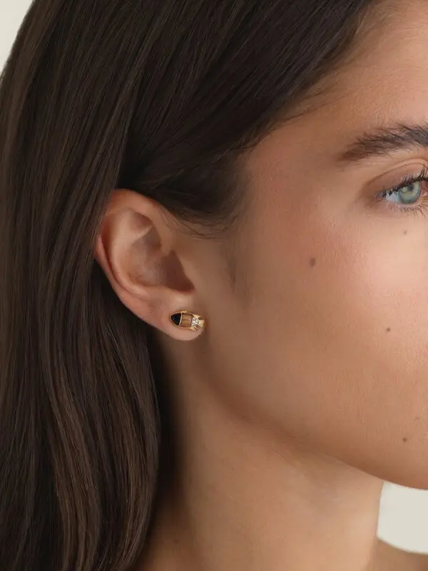 EMILY P. WHEELER Fish Stud Earrings In 18k Yellow Gold With Diamond, Sandalwood, And Onyx
