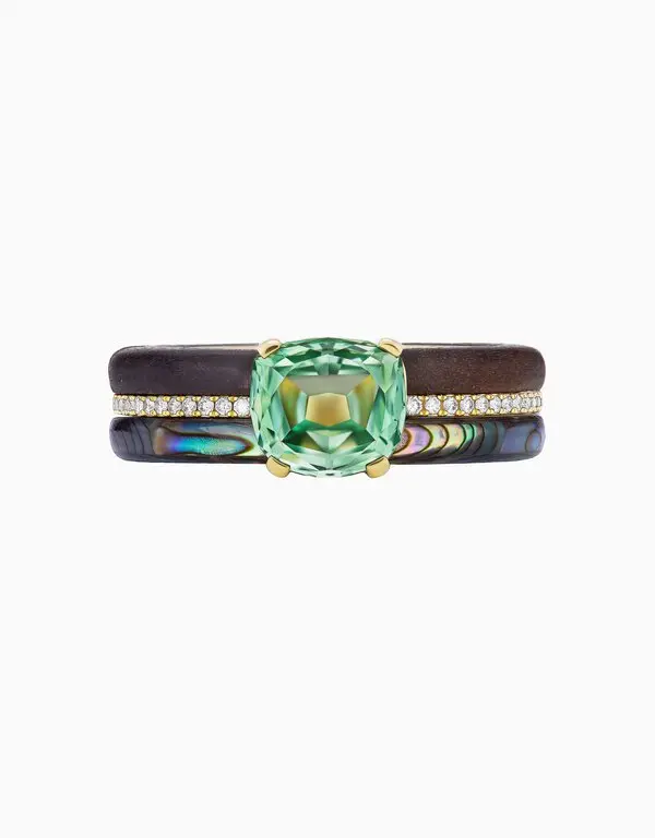 EMILY P. WHEELER Stacked Ring With Garnet, Diamonds, Sandalwood, And Abalone - One-color