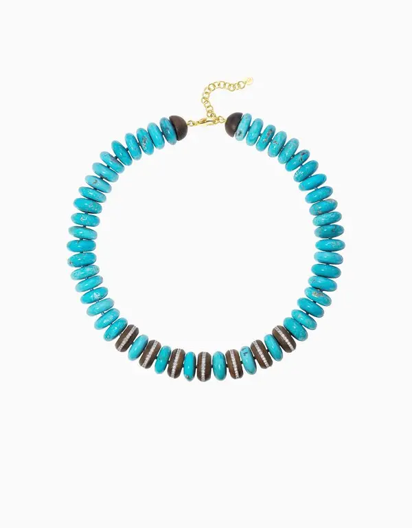 EMILY P. WHEELER Turquoise And Wood Bead Necklace With Diamond Pave Accents In 18k Yellow Gold - One-color