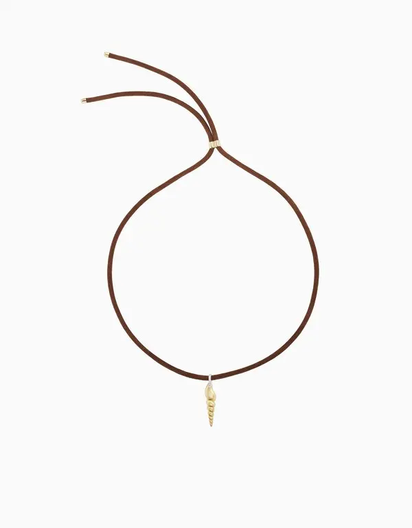 EMILY P. WHEELER 18k Yellow Gold Textured Shell Necklace With Pavé Diamond Clasp On Suede Cord - One-color