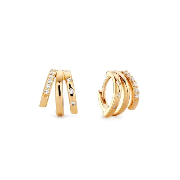 AARIA LONDON Trinity Huggie Illusion Earrings With Cubic Zirconia In 14k Vermeil - Gold