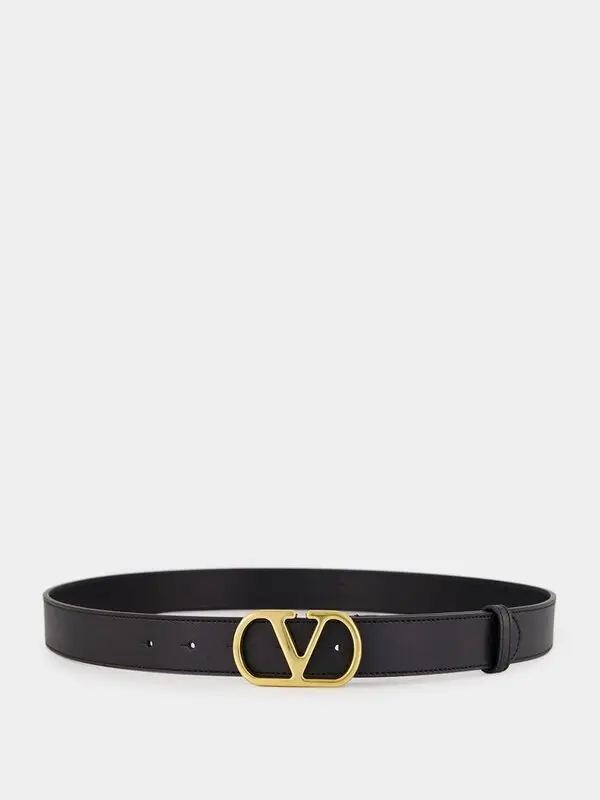 Valentino Garavani Vlogo Signature Belt In Shiny Calfskin - Black