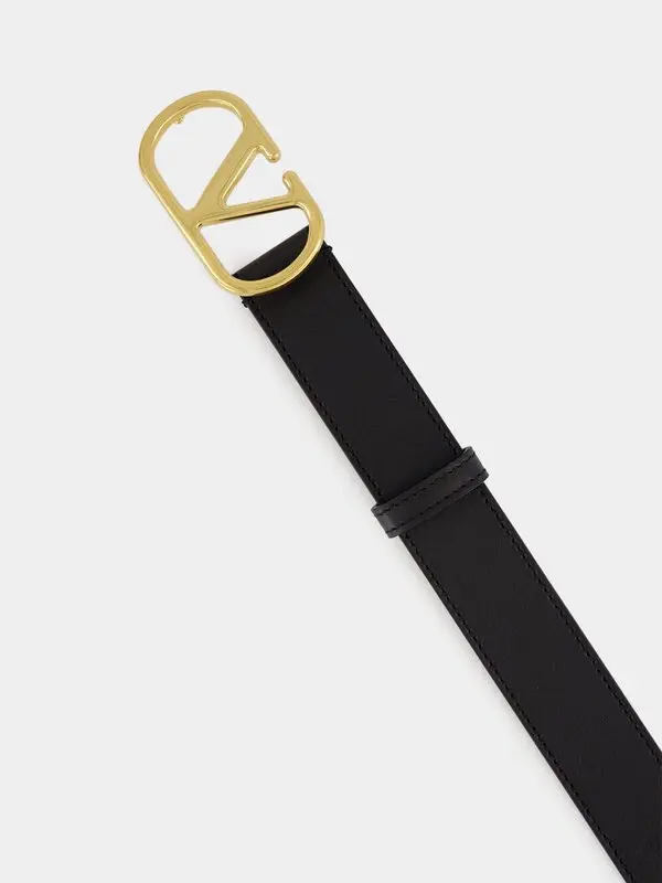 Valentino Garavani Vlogo Signature Belt In Shiny Calfskin - Black