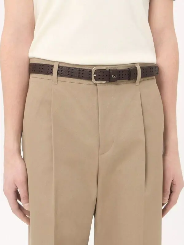 Valentino Garavani Mini Vlogo Signature Perforated Leather Belt - Brown