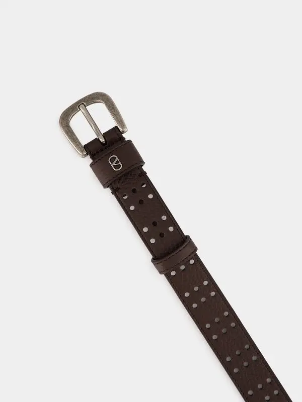 Valentino Garavani Mini Vlogo Signature Perforated Leather Belt - Brown