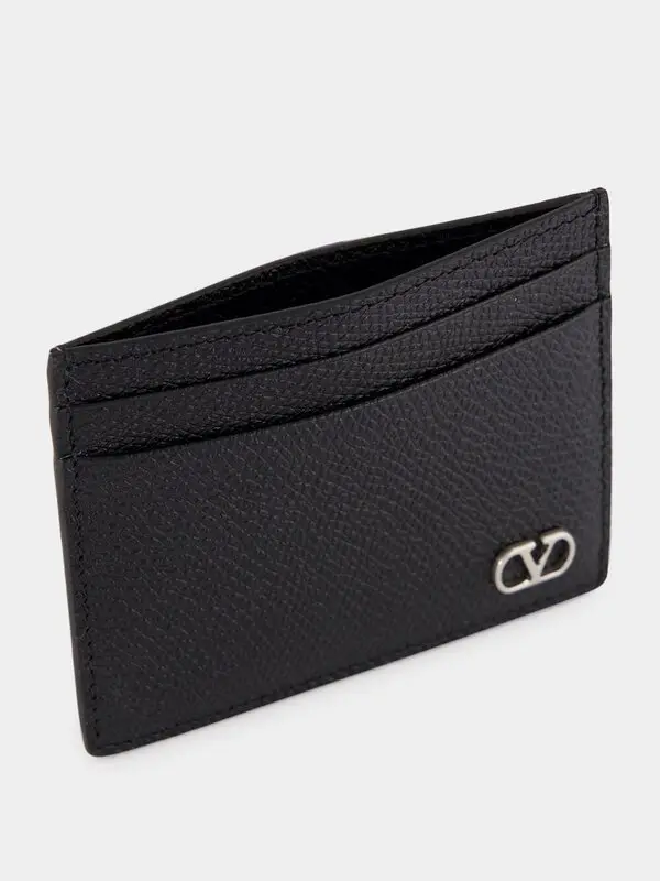 Valentino Garavani Vlogo Signature Grainy Calfskin Cardholder - Black
