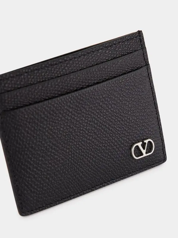 Valentino Garavani Vlogo Signature Grainy Calfskin Cardholder - Black
