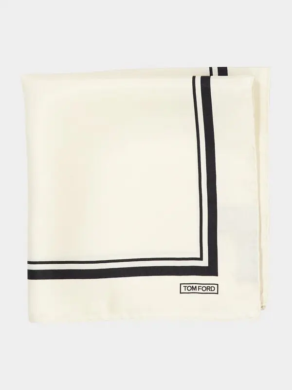 TOM FORD Off White Tonal Frame Silk Pocket Square - Cream