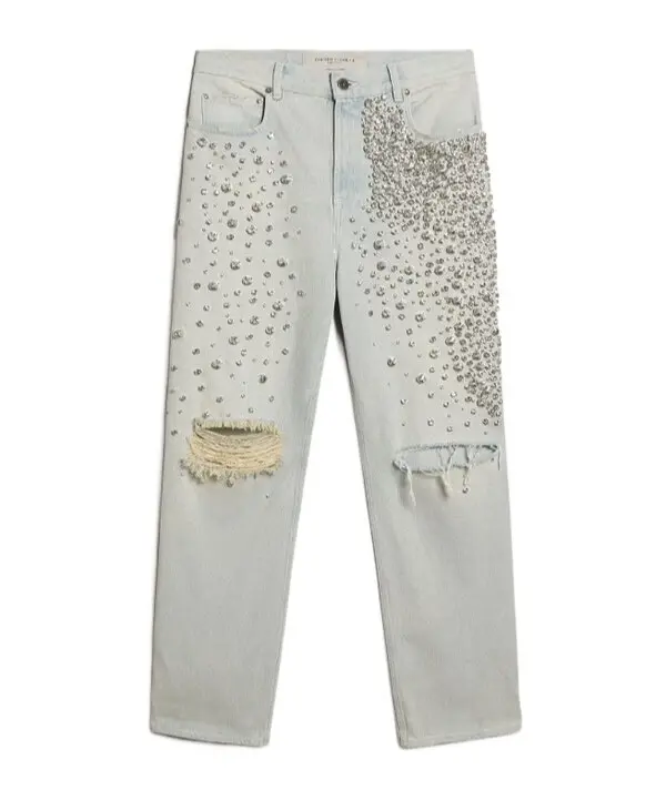GOLDEN GOOSE Embellished Distressed Jeans - Gray