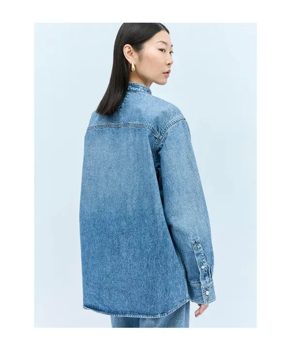 Bottega Veneta Vintage Denim Band Collar Shirt