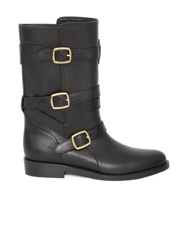 Celine Lyra Triple Buckles Boot In Calfskin - Black