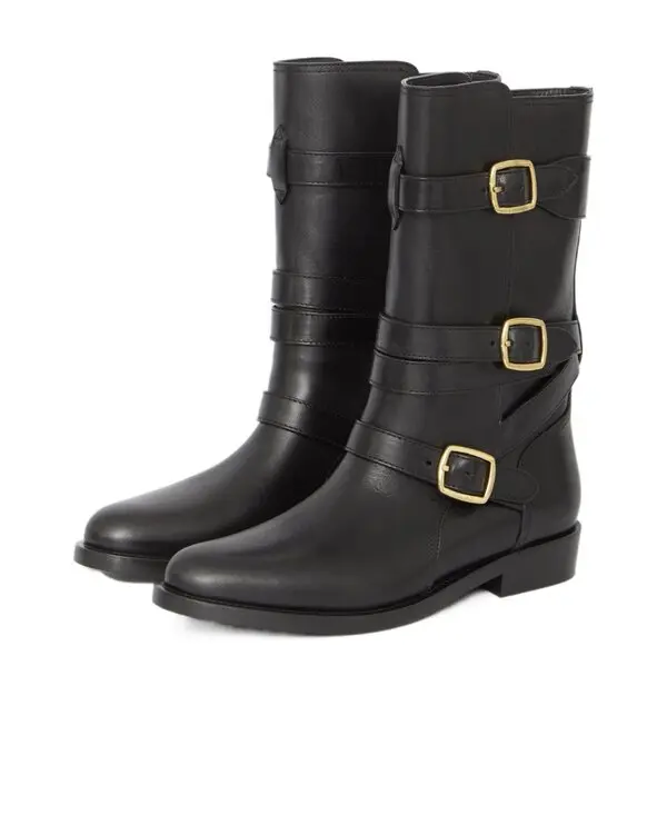 Celine Lyra Triple Buckle Boots In Calfskin
