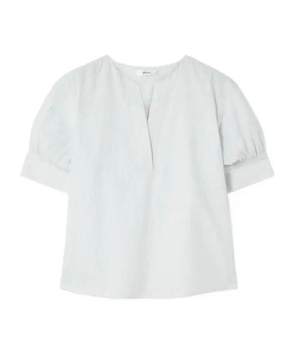 FRAME Striped V-neck Shirt With Pleated Cuffs