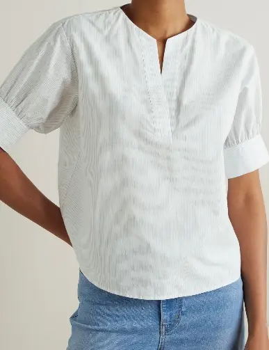 FRAME Striped V-neck Shirt With Pleated Cuffs