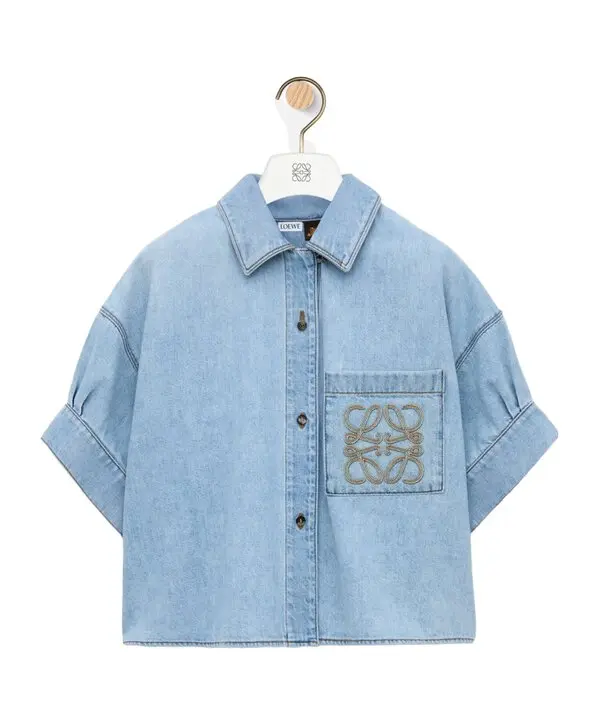 Loewe Cropped Logo Pocket Top - Blue