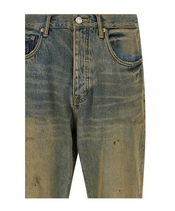 PURPLE BRAND Dirty Oil Repair Straight Leg Jeans