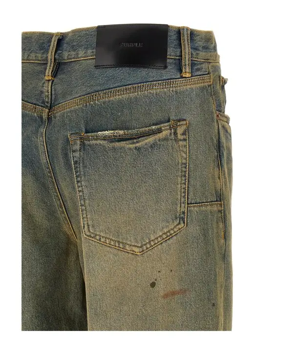 PURPLE BRAND Dirty Oil Repair Straight Leg Jeans
