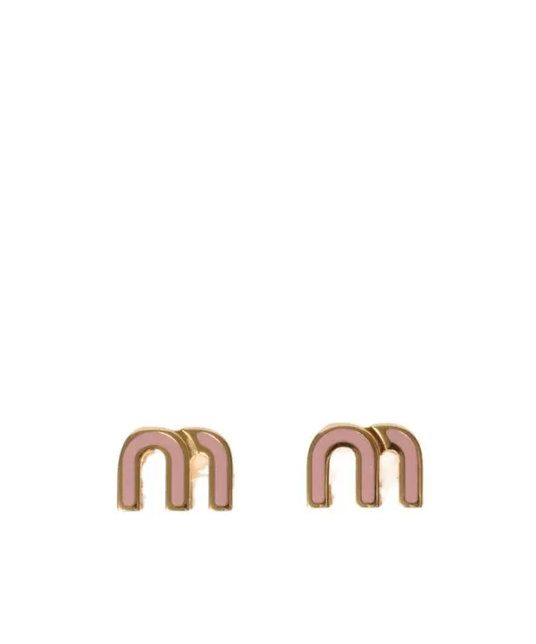 Miu Miu Enameled Metal Logo Earrings - Orchid Powder