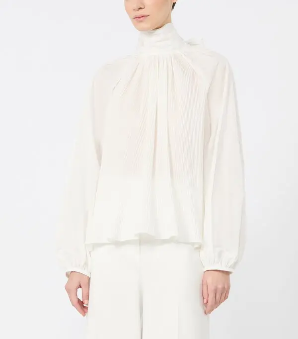 Max Mara Pleated Pussy-bow Blouse
