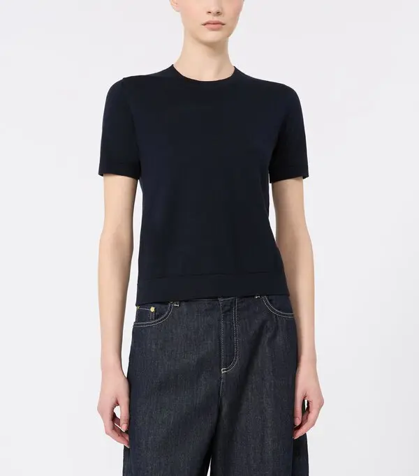 Max Mara Cotton-cashmere-silk Short-sleeve Sweater - Navy