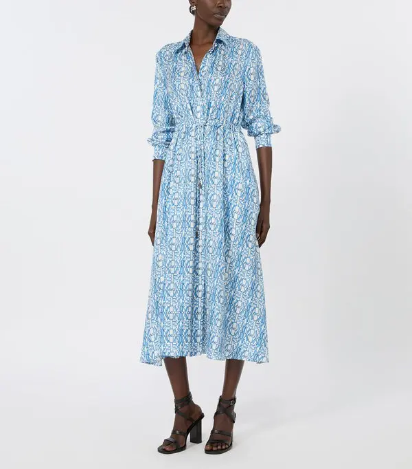 Max Mara Silk Midi Shirt Dress With Maxmarabesque Print