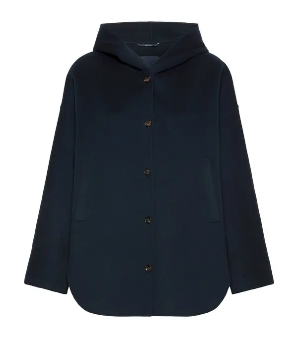 Max Mara Virgin Wool Hooded Coat - Navy