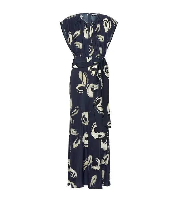 Max Mara Printed Silk Maxi Dress - Navy