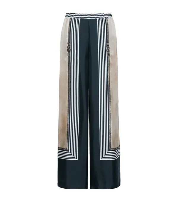 Max Mara Printed Silk Wide-leg Trousers - Navy