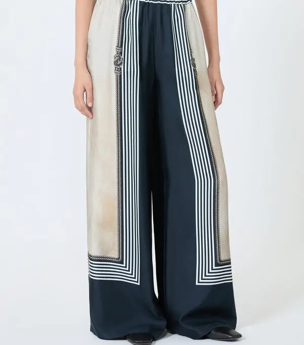 Max Mara Printed Silk Wide-leg Trousers - Navy
