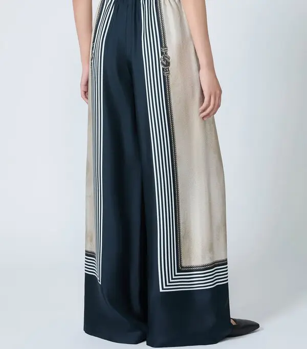 Max Mara Printed Silk Wide-leg Trousers - Navy