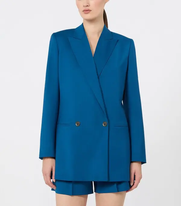 Max Mara Double Breasted Virgin Wool Blazer - Navy
