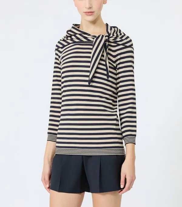 Max Mara Striped T-shirt With Detachable Scarf - Grey