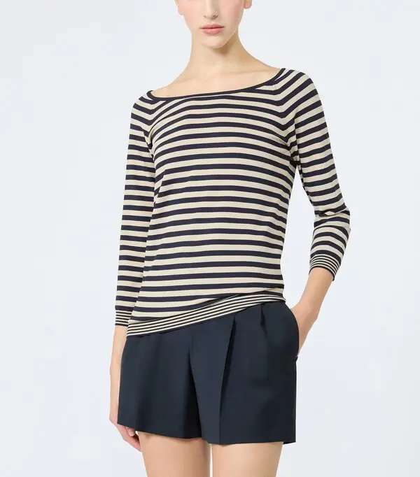 Max Mara Striped T-shirt With Detachable Scarf - Grey