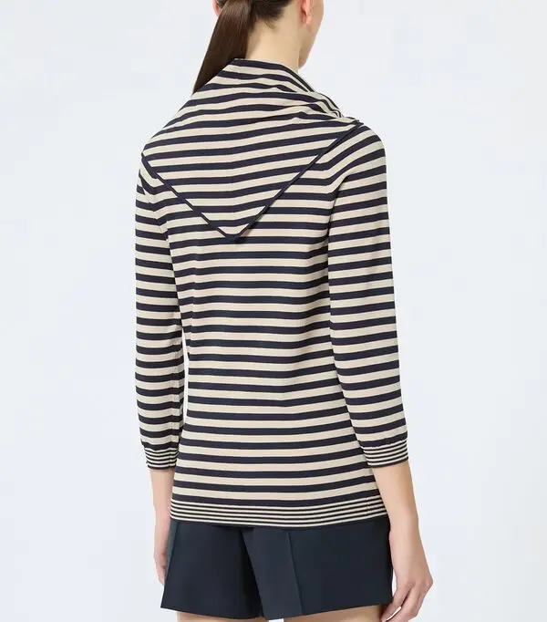 Max Mara Striped T-shirt With Detachable Scarf - Grey