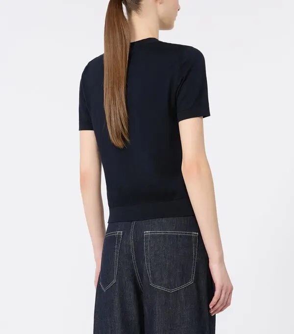 Max Mara Short Sleeve Cotton-cashmere-silk Sweater - Navy