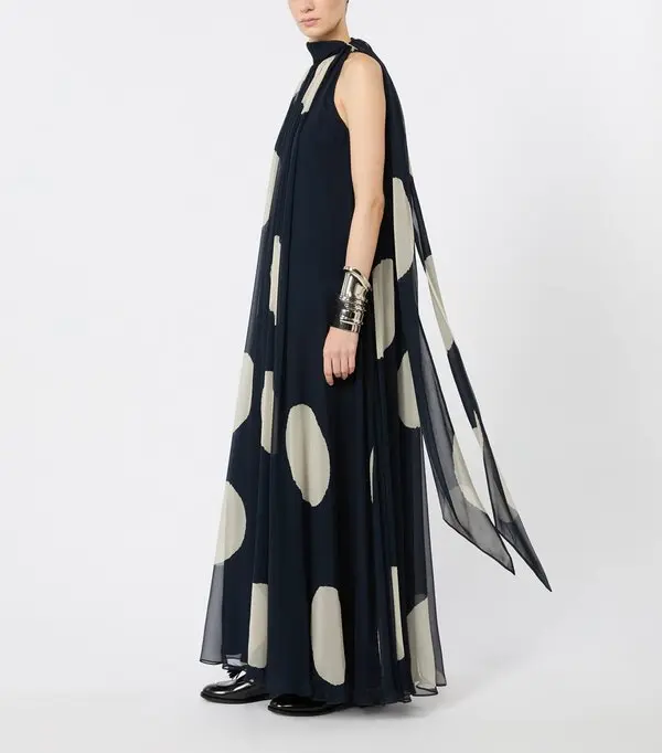 Max Mara Silk Polka Dot Belted Maxi Dress