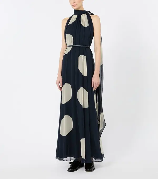 Max Mara Silk Polka Dot Belted Maxi Dress